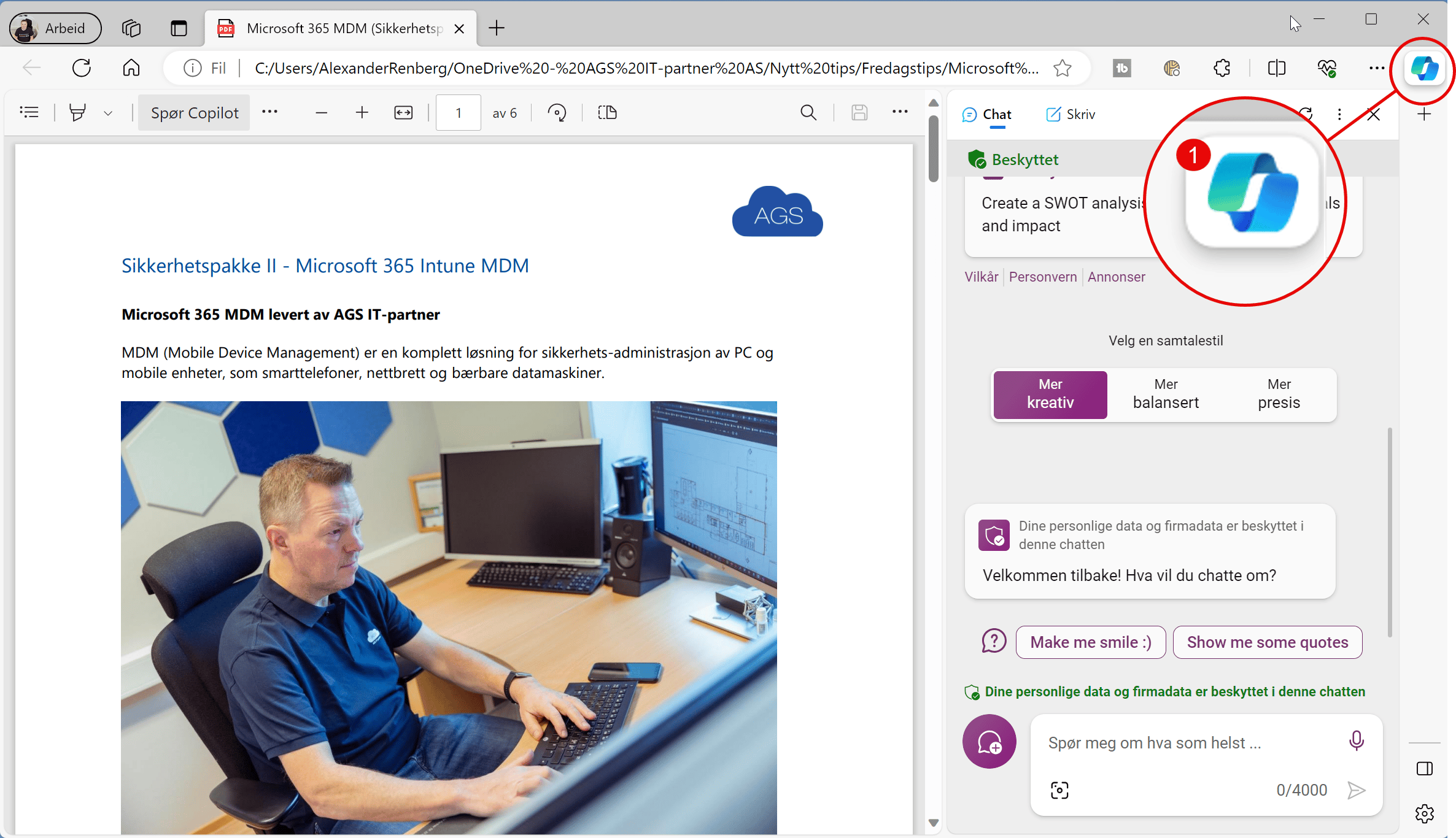 Automatisk sammendrag av PDF med Microsoft Copilot i Edge
